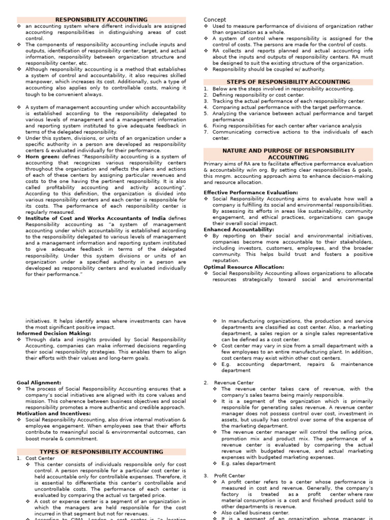 RESPONSIBILITY ACCOUNTING | PDF