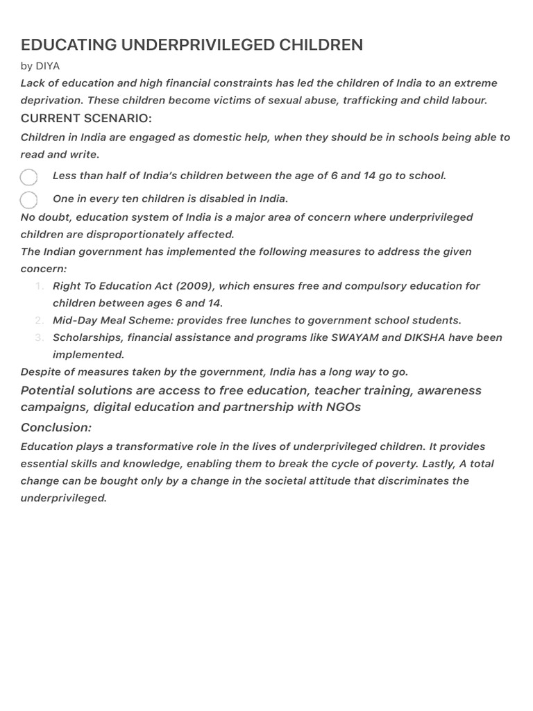 Educating Underprivileged Children | PDF