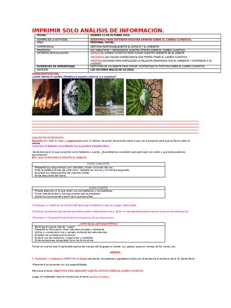 5.6 Ficha Sexto Grado. P.S. Debatimos para Defender Nuestra Opinión Sobre El Cambio Climático | PDF