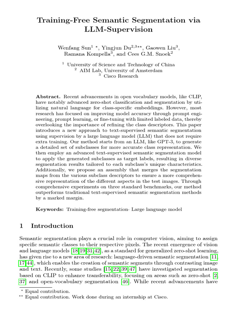 Training-Free Semantic Segmentation via LLM-Supervision | PDF Training-Free Semantic Segmentation via LLM-Supervision | PDF