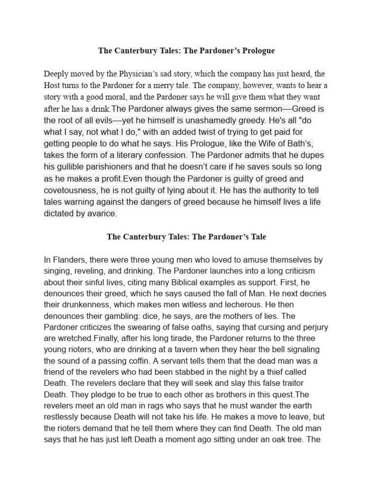 The Canterbury Tales_ The Pardoner’s Prologue | PDF