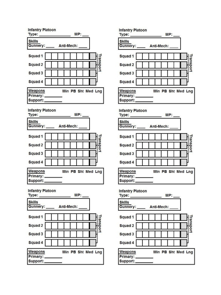 Infantry Platoon - Blank Sheet Sample | PDF