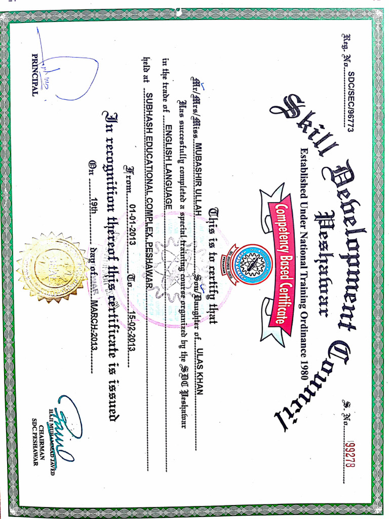 English Language Certificate Pdf