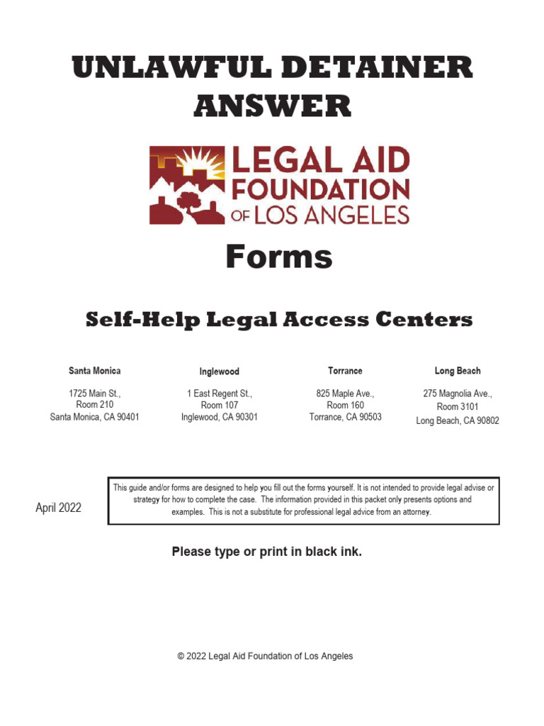 Unlawful Detainer Answer Forms | PDF