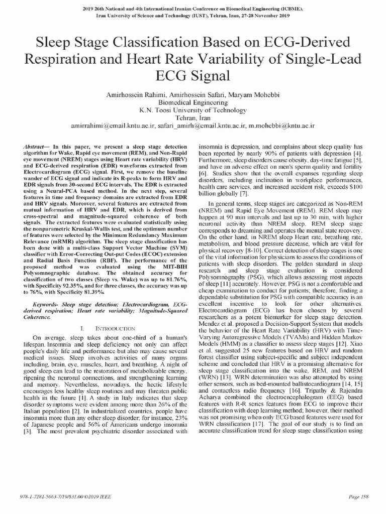 Sleep Stage Classification Based On ECG-Derived Respiration and Heart Rate Variability of Single ...