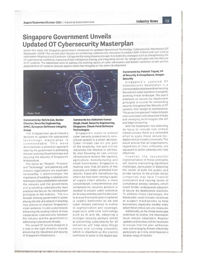Singapore Government Unveils OT Cybersecurity Defence Plans | PDF