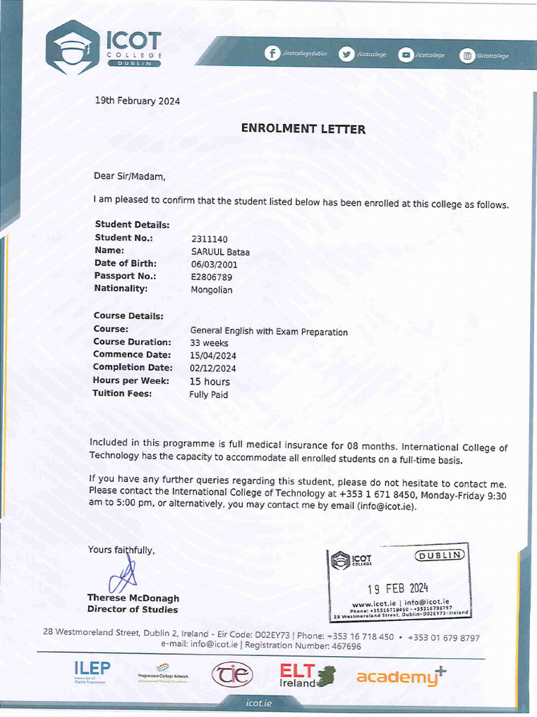 SARUUL Bataa - Enr Letter | PDF