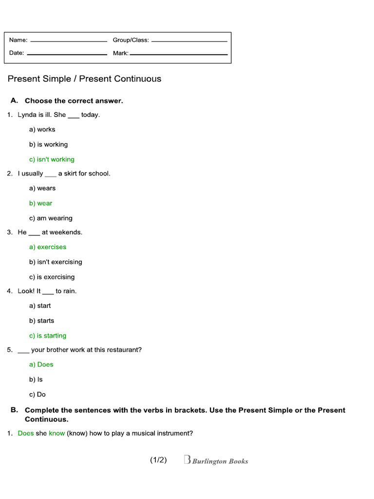 Present Simple and Present Cont- Key | PDF