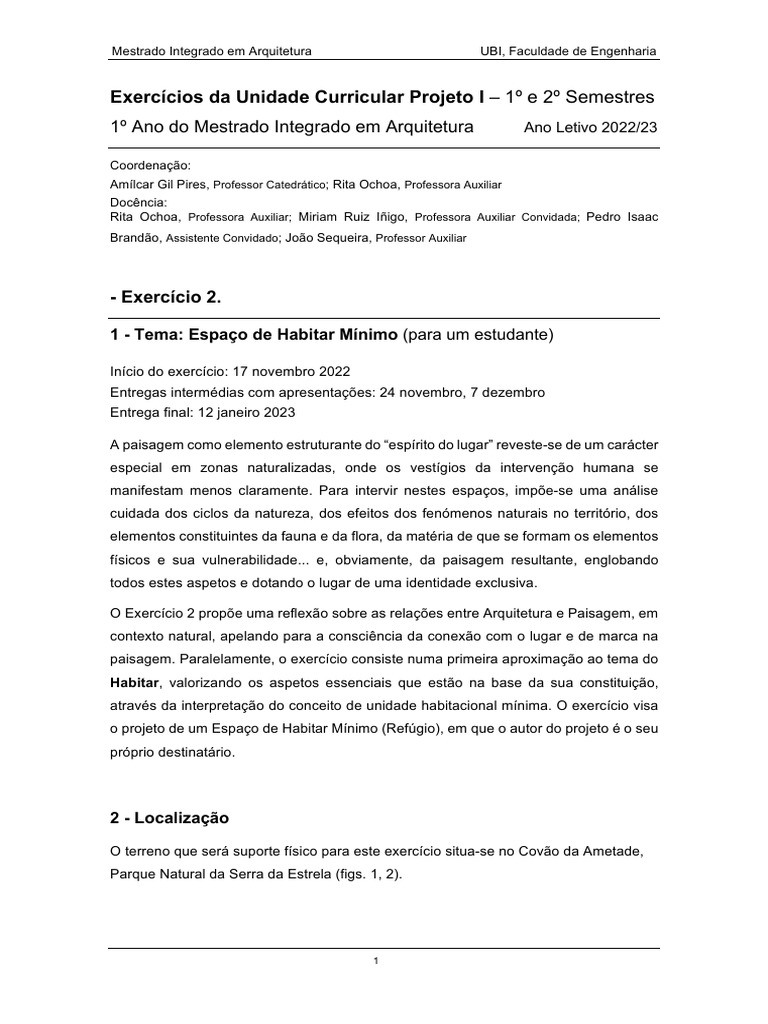 PROJECTO I-1ºSem Enunciado Exerc-2 02-11-2022 | PDF