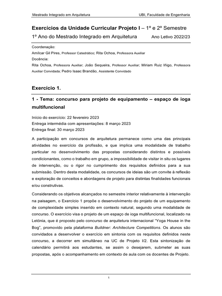 PROJECTO I-2ºSem Enunciado Exerc-1 | PDF