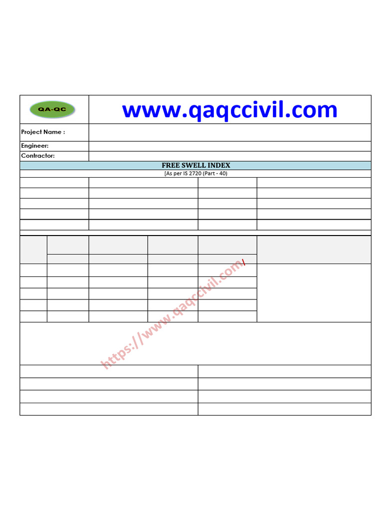 Free Swell Index: Project Name: Engineer | PDF
