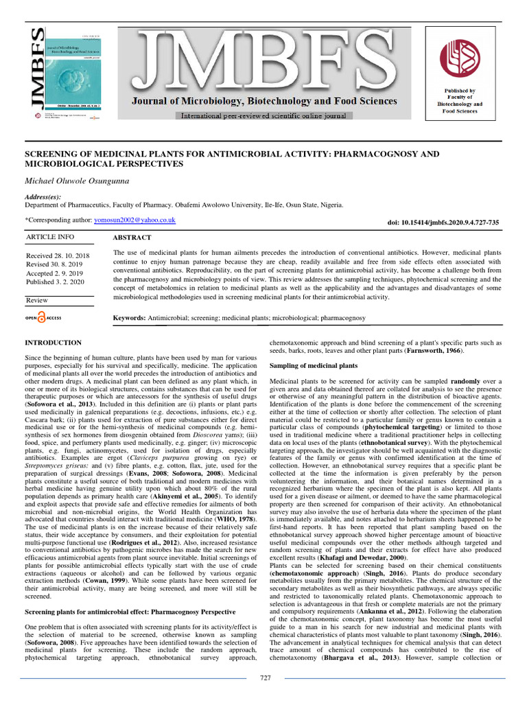 Screening of Medicinal Plants For Antimi | PDF