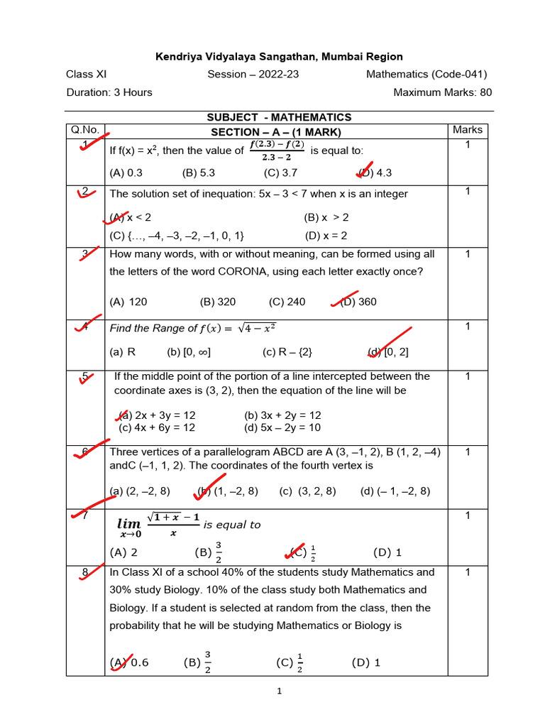 QP - Class Xi Maths 2022-23 - Set-1 | PDF