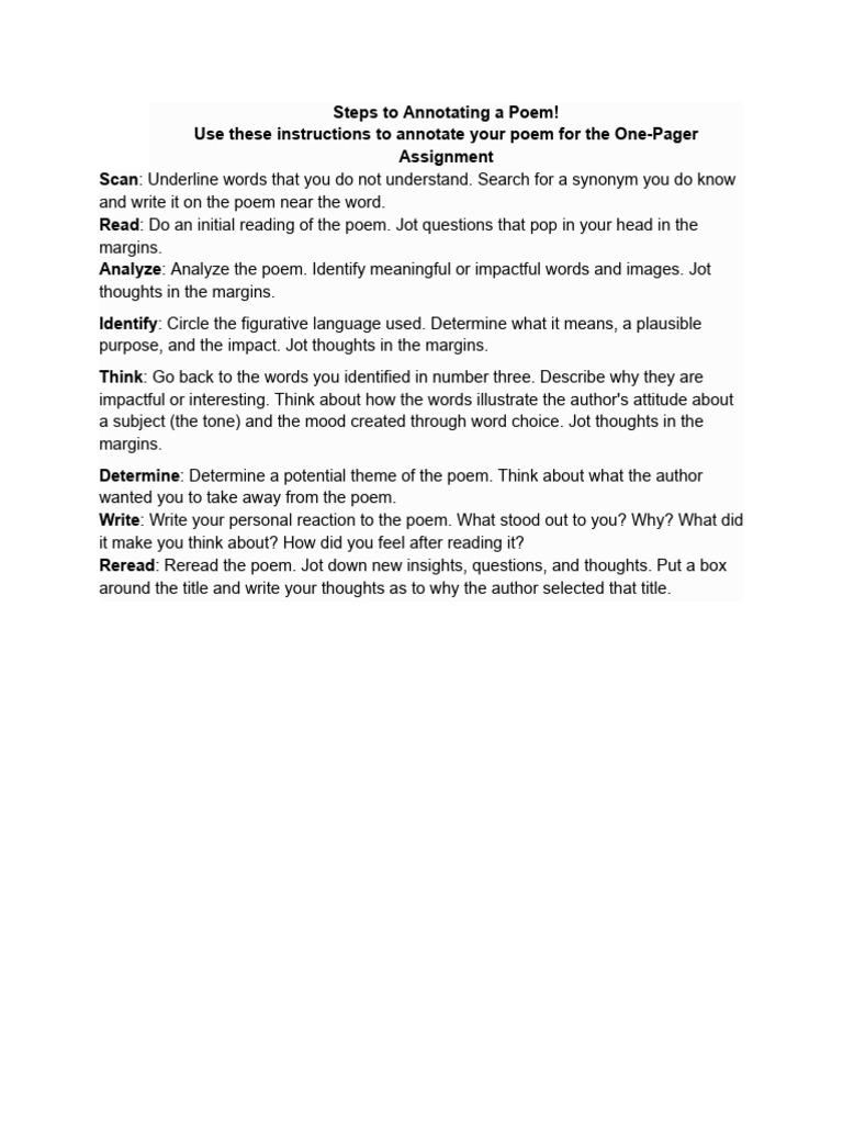 Steps To Annotating A Poem | PDF