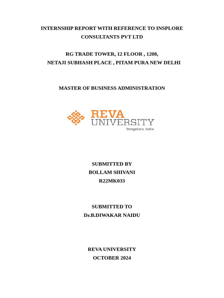 Internship Report With Reference To Insplore Consultants PVT LTD | PDF