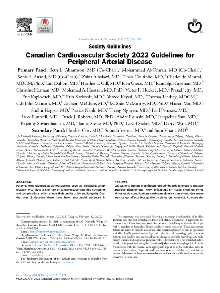 Canadian Cardiovascular Society 2022 Guidelines For PAD | PDF
