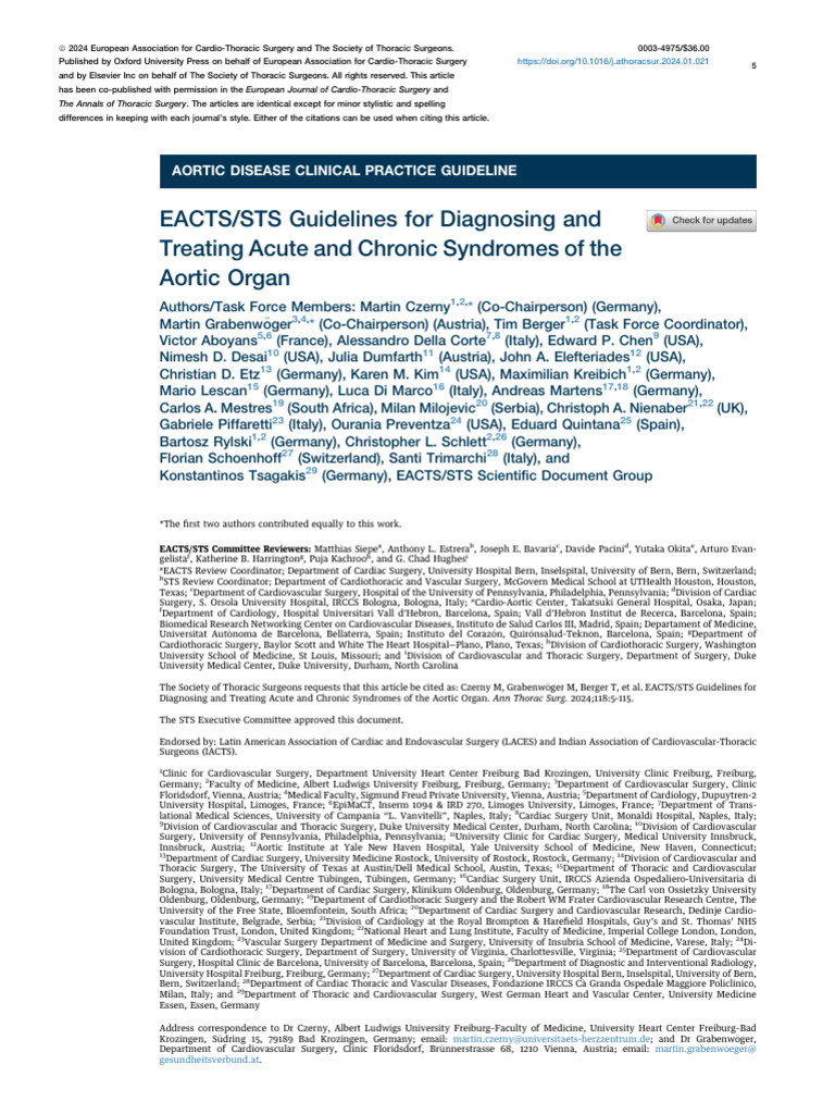 EACTS:STS Guidelines For Diagnosing and Treating Acute and Chronic ...