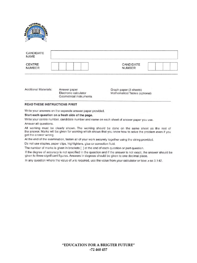 Form 5 Extended Mathematics Mock Examination July 2024 | PDF