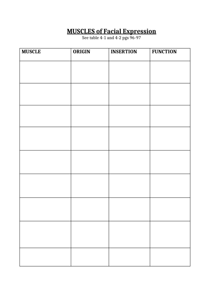 MUSCLES Chart for Facial Expression | PDF