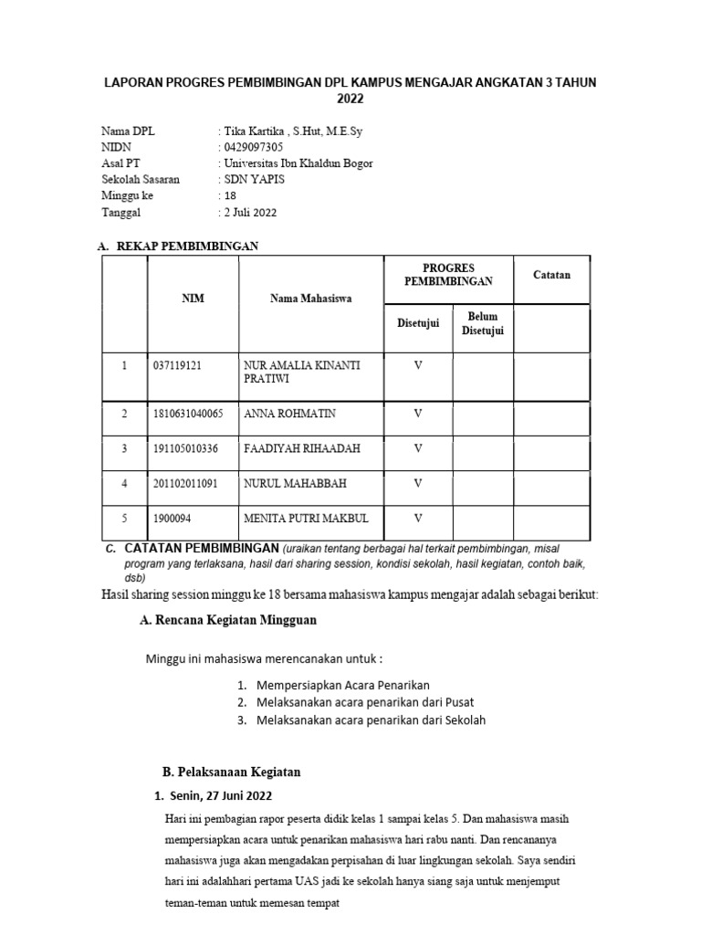 Laporan DPL km3 Tika Week 18 | PDF