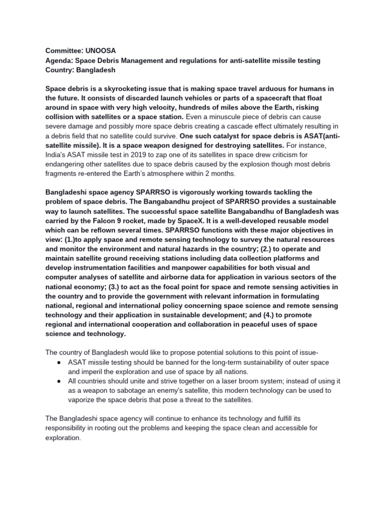 Position Paper-Bangladesh UNOOSA | PDF