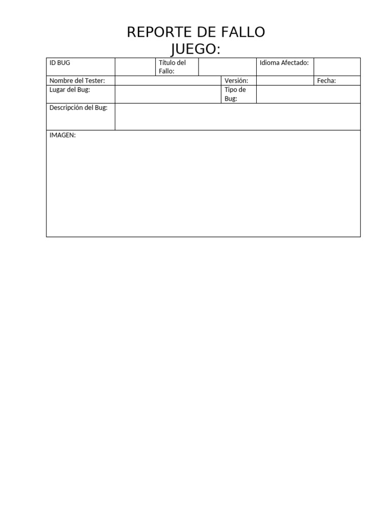 Reporte de Fallos Para VideoJuegos | PDF