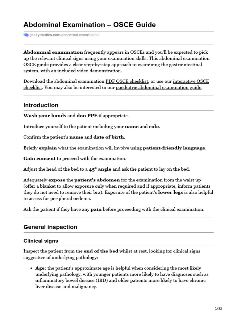 Abdominal Examination OSCE Guide | PDF