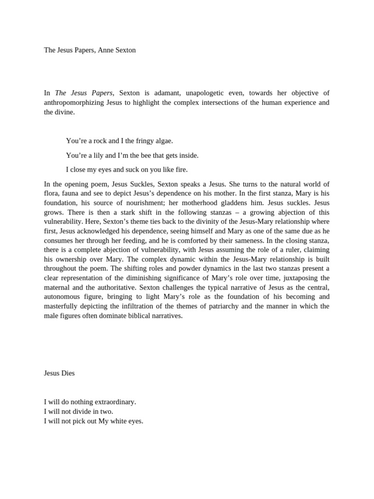 The Jesus Papers, Anne Sexton | PDF