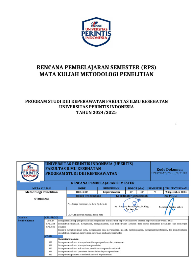 RPS Metodologi Penelitian TA 2024-2025 | PDF