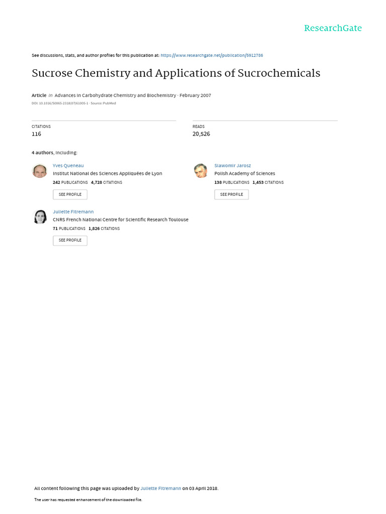 Sucrose Chemistry and Its Applications | PDF | Ester | Ether
