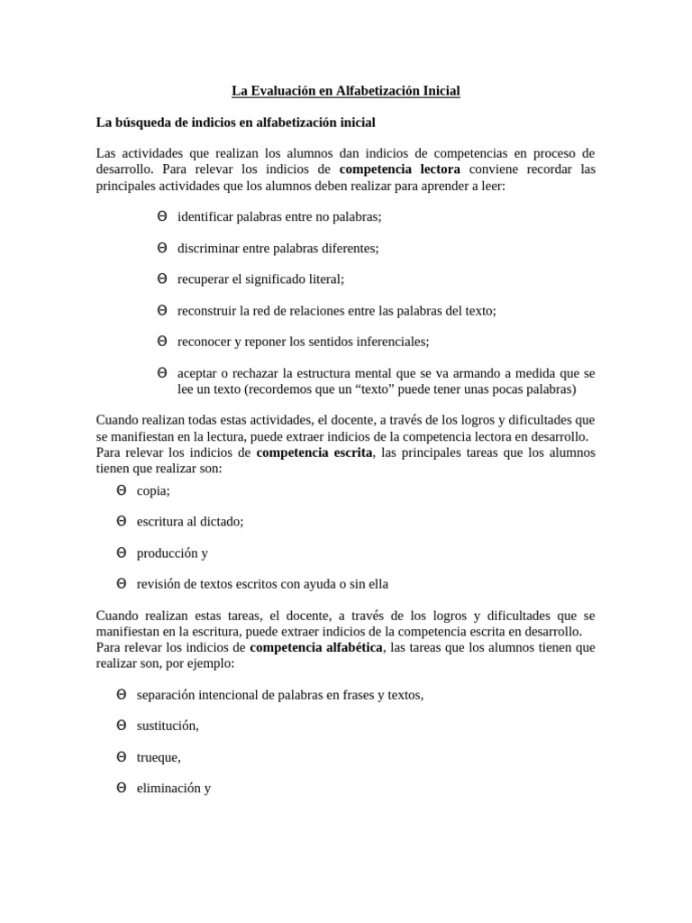 La Evaluacion en Alfabetizacion Inicial | PDF