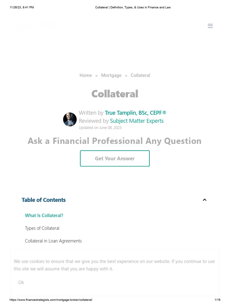 Collateral - Definition, Types, & Uses in Finance and Law | PDF