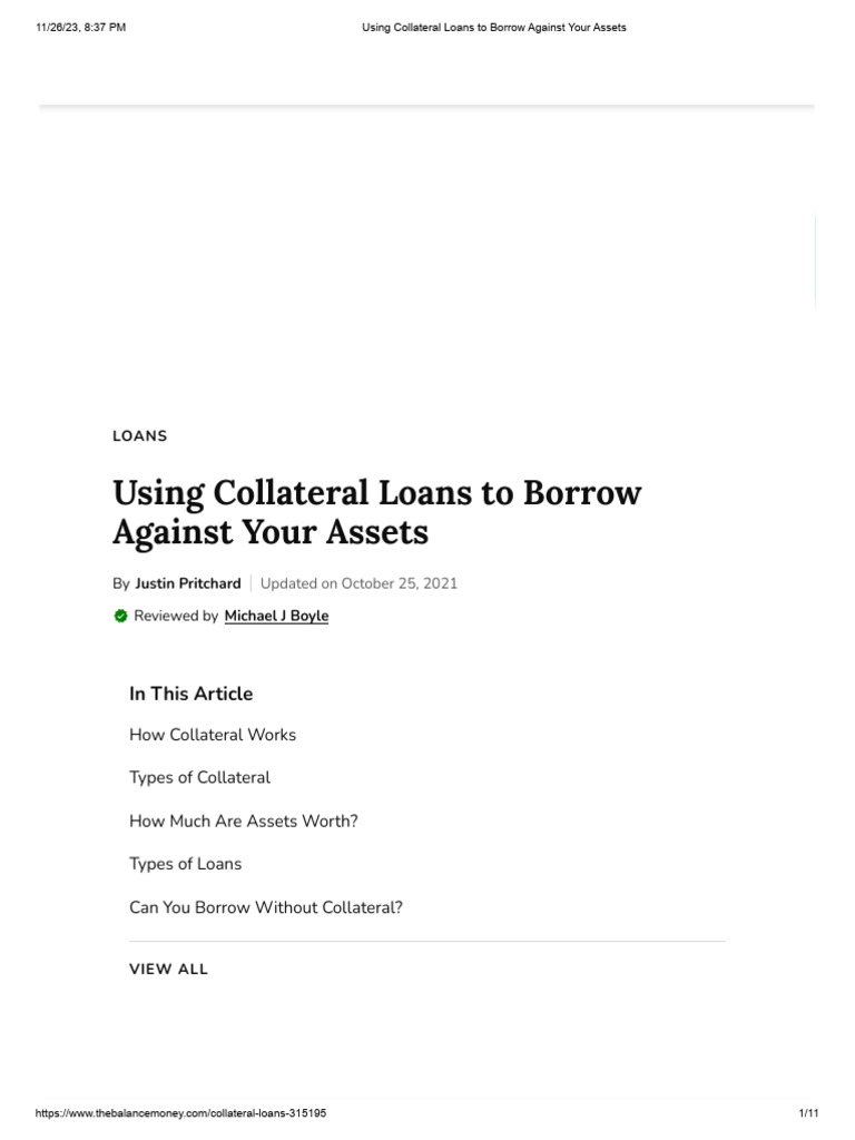 Using Collateral Loans To Borrow Against Your Assets | PDF