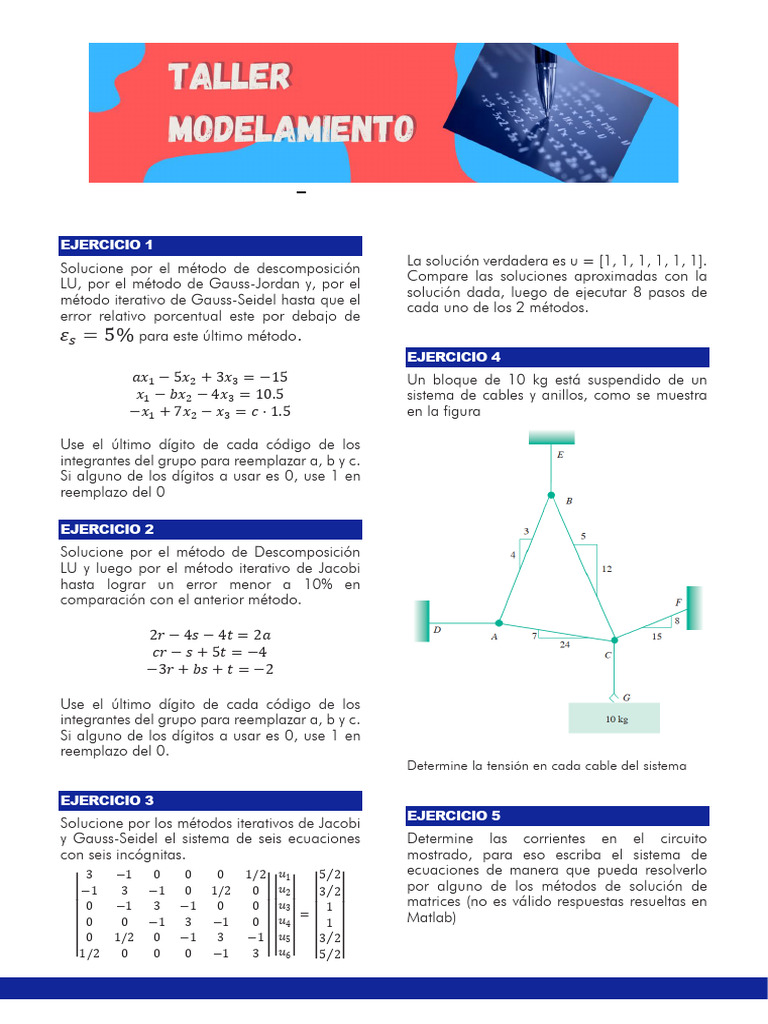 Taller Aplicación Métodos Sistemas de Ecuaciones Algebraicas Lineales | PDF
