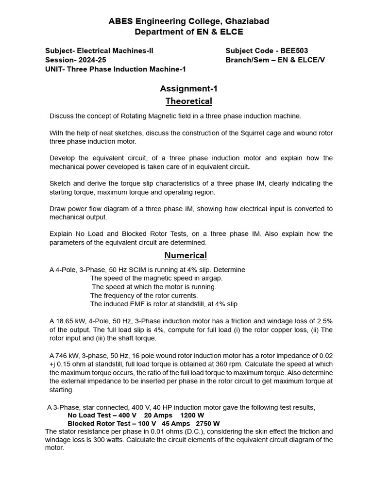 Electrical Machine 2 Assignment | PDF