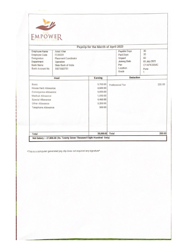 Payslip April 2023 | PDF