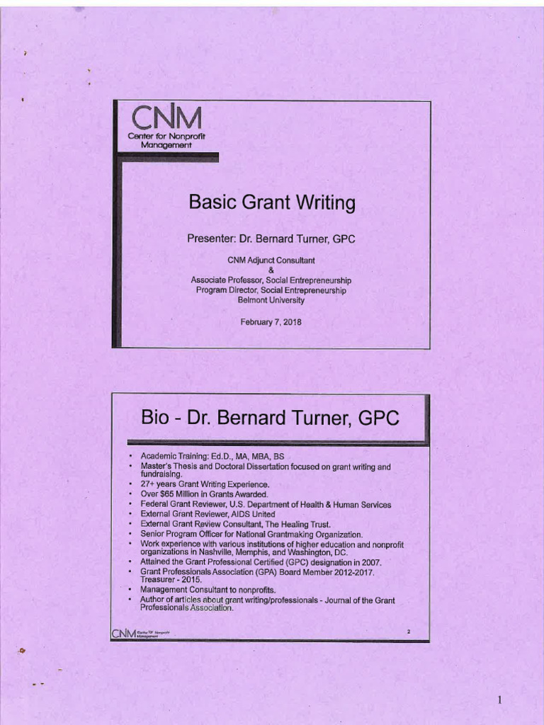 Basic Grant Writing - Bernard Turner CNM | PDF