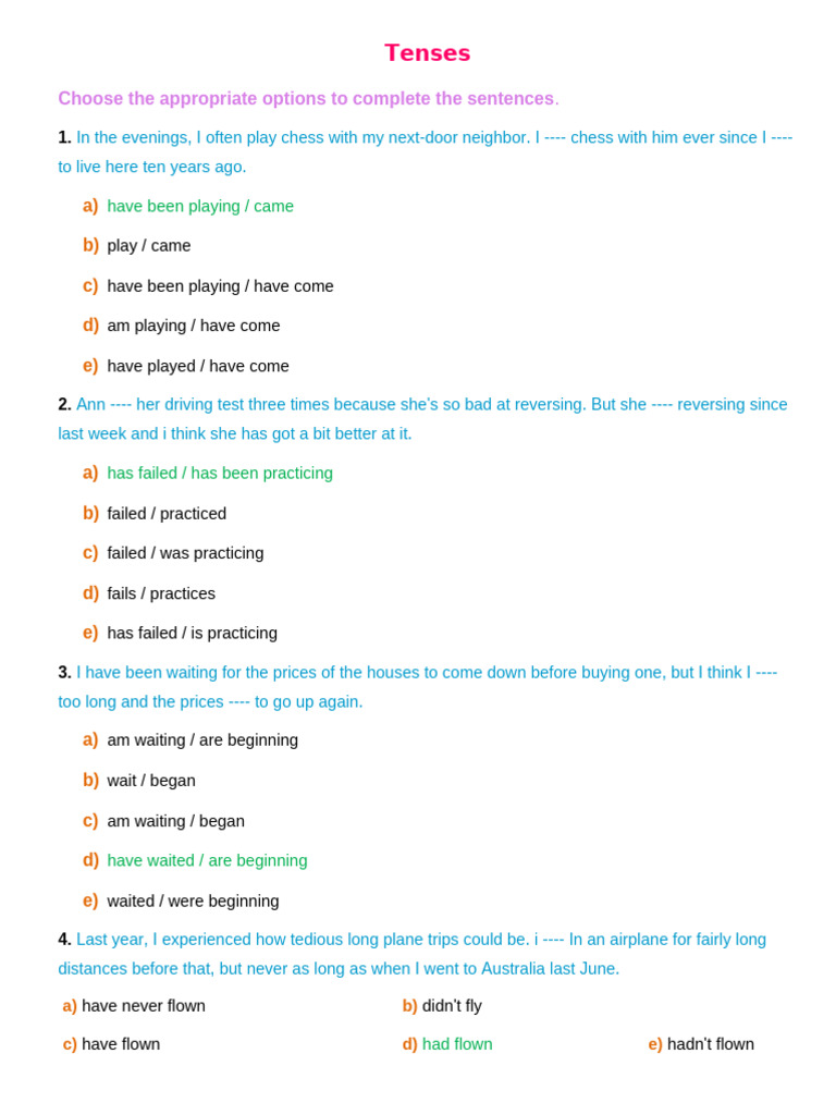 English - Tenses - Revision Worksheet - 2021-22 | PDF