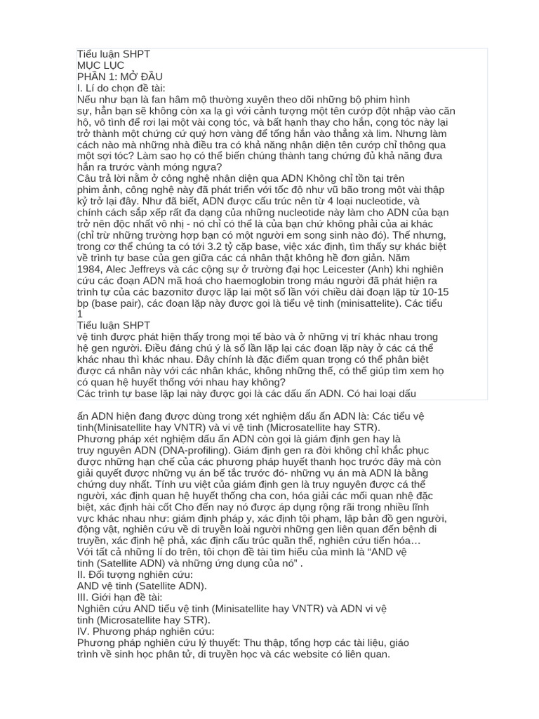 Tiểu luận SHPT | PDF