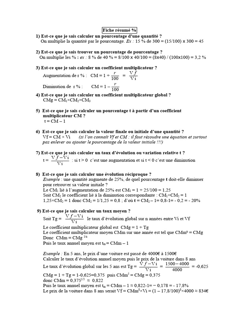 Fiche de révision sur les pourcentages | PDF | Pourcentage ...