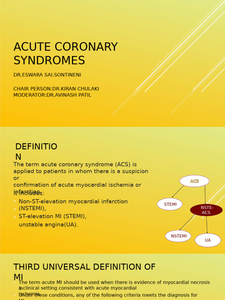 Acute Coronary Syndromes: DR - Eswara Sai - Sontineni Chair Person:Dr - Kiran Chulaki Moderator ...