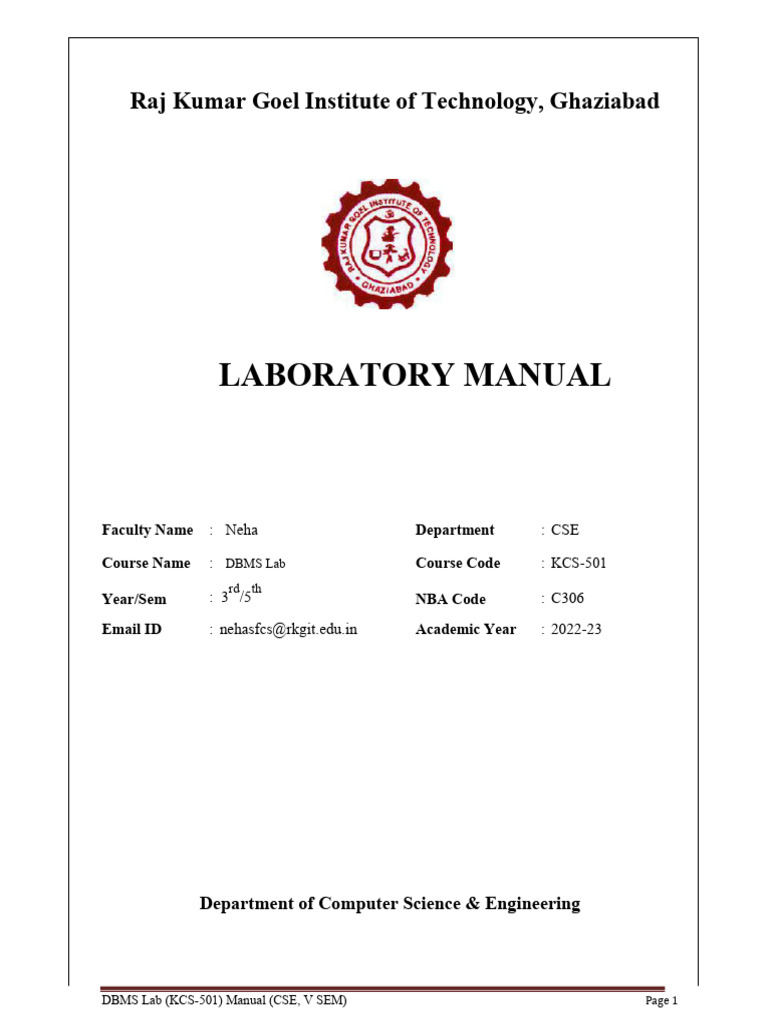 Dbms Lab Manual | PDF
