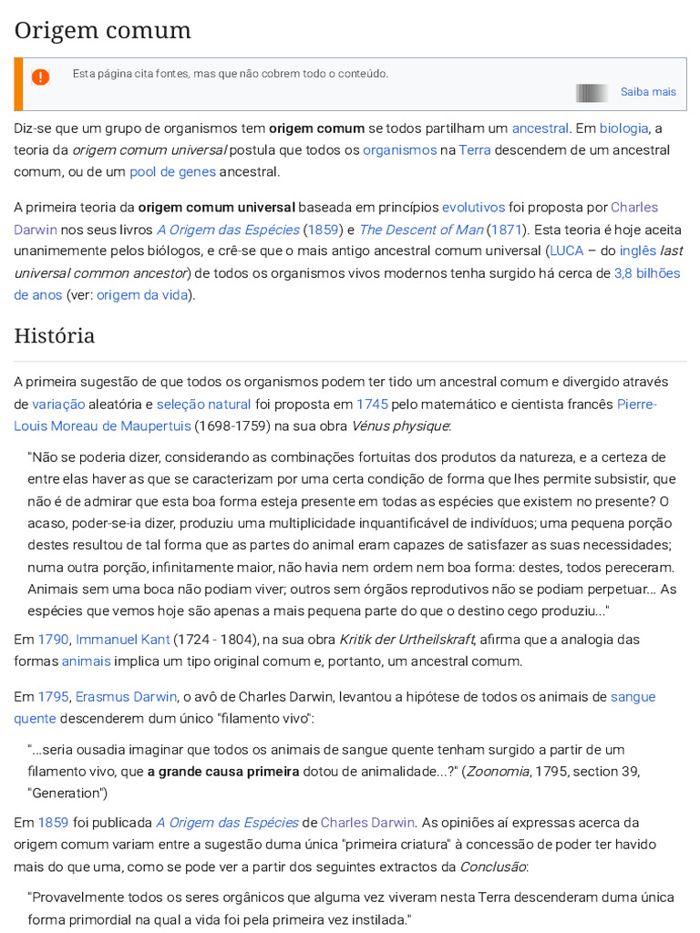Origem Comum - Wikipédia, A Enciclopédia Livre | PDF