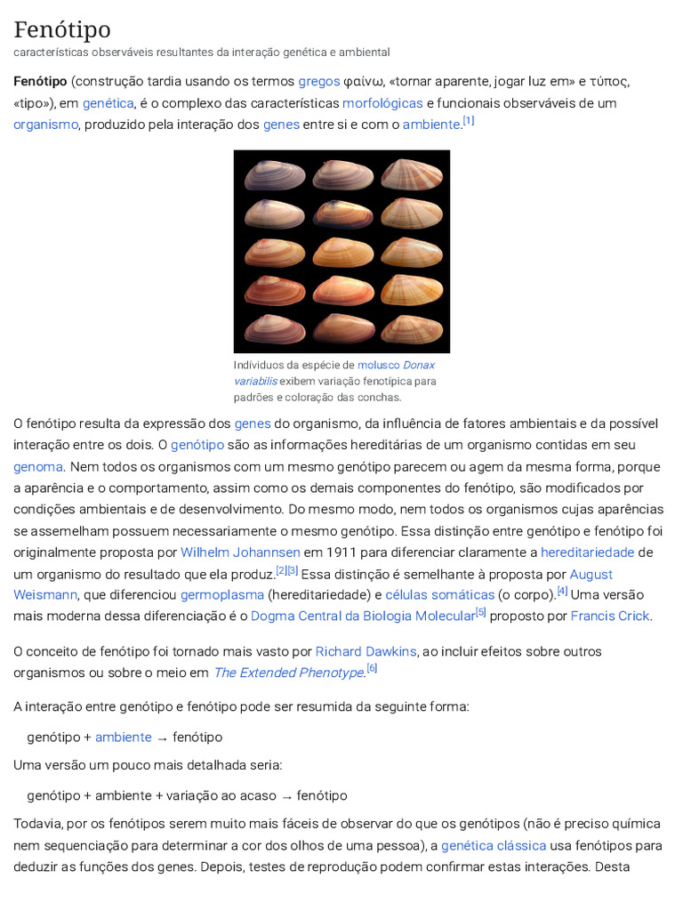 Fenótipo - Wikipédia, A Enciclopédia Livre | PDF
