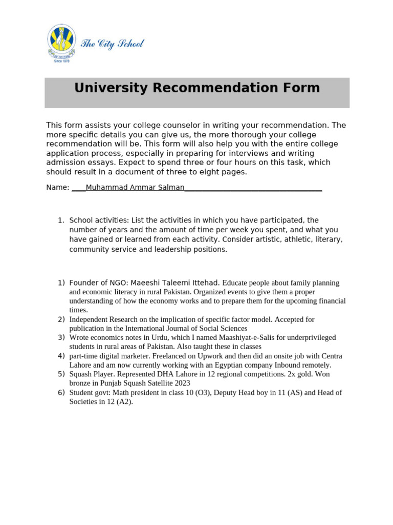 University Recommendation | PDF