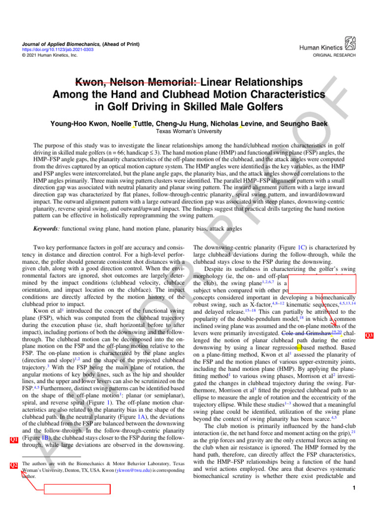 Kwon-Linear relationships among the hand and clubhead motion | PDF