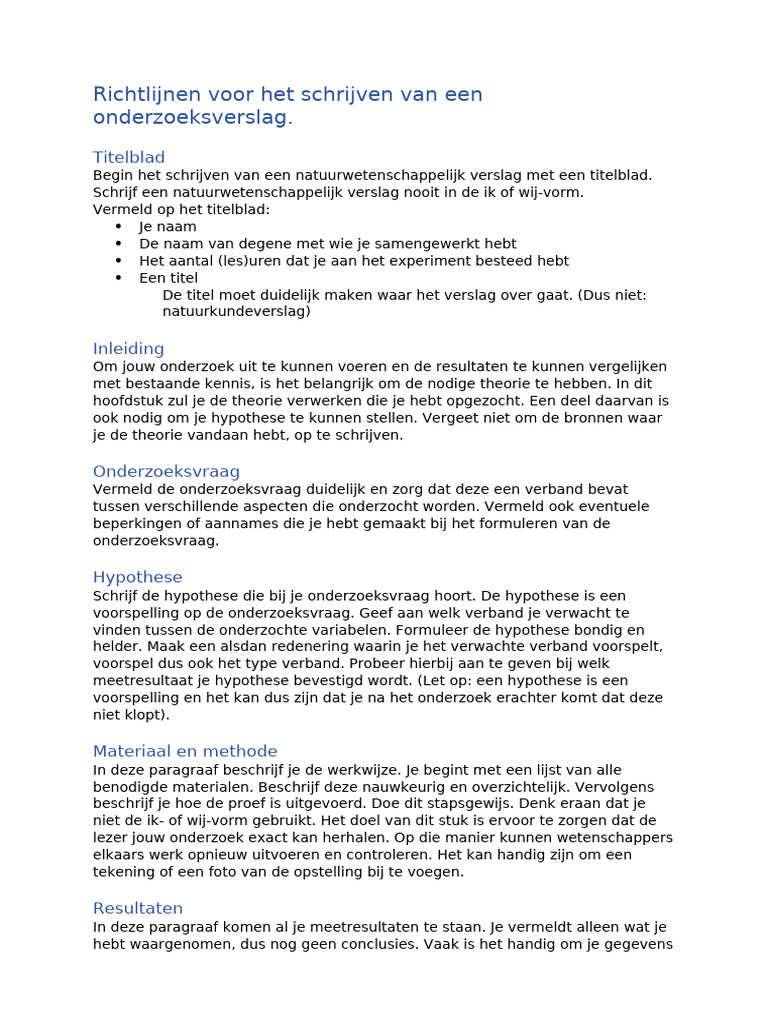Richtlijnen Voor Het Schrijven Van Een Onderzoeksverslag | PDF