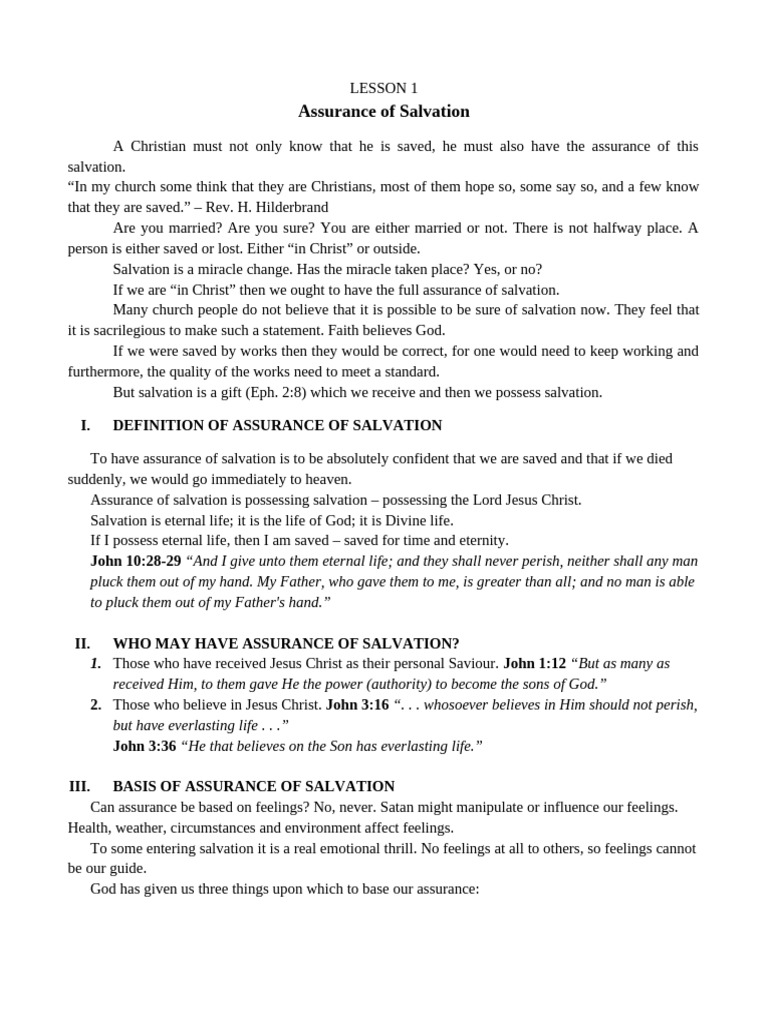 Lesson 1 Assurance of Salvation | PDF