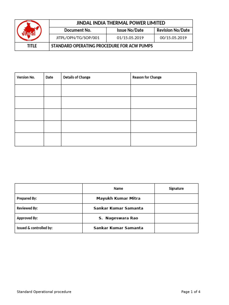 001 - Jitpl - Opn - TG - Sop Acw Pump | PDF