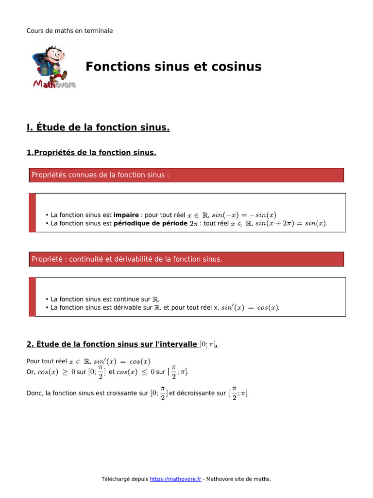 Fonctions Sinus Et Cosinus Cours de Maths en Terminale 118482 | PDF